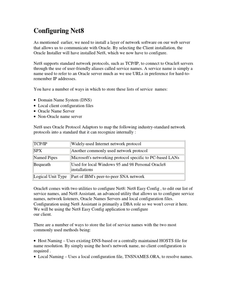 Net8 Easy Config | PDF | Oracle Database | Port (Computer Networking)