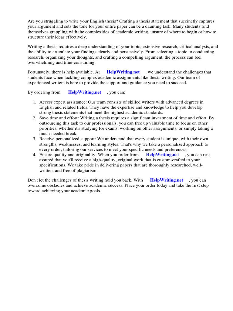 Sample English Thesis Statements | PDF