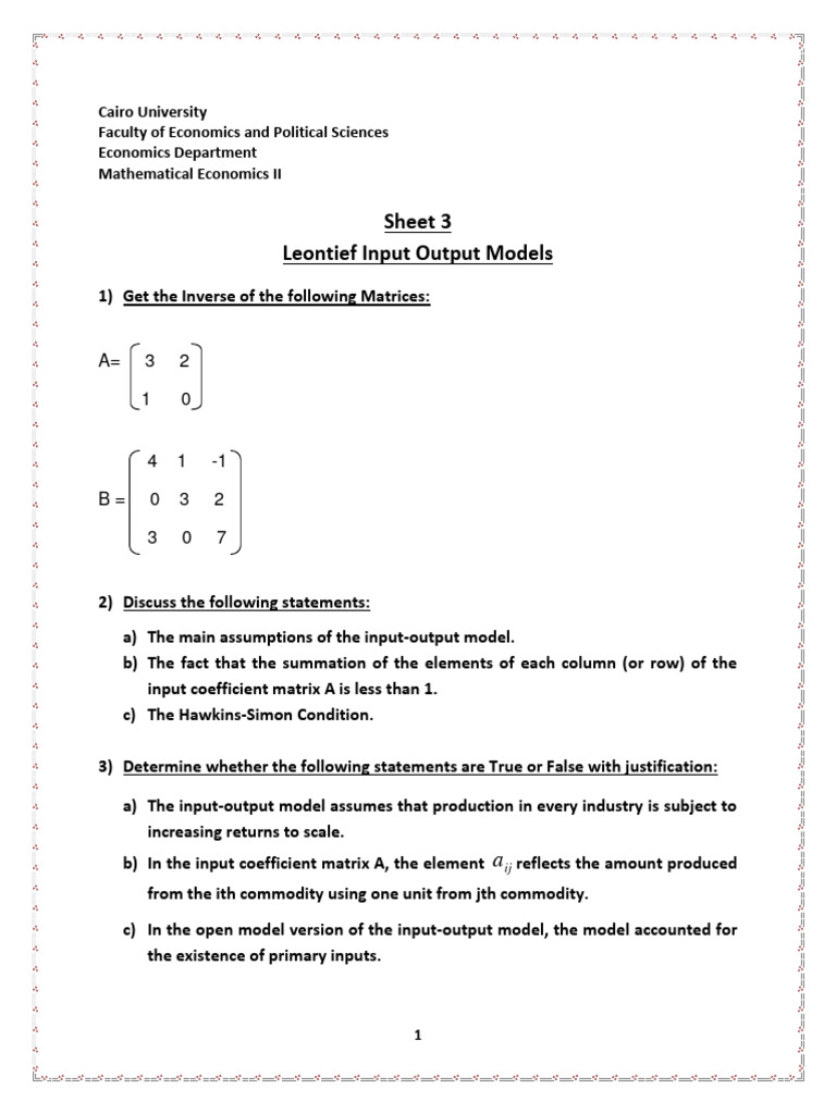Sheet 3 | PDF | Input–Output Model | Matrix (Mathematics)