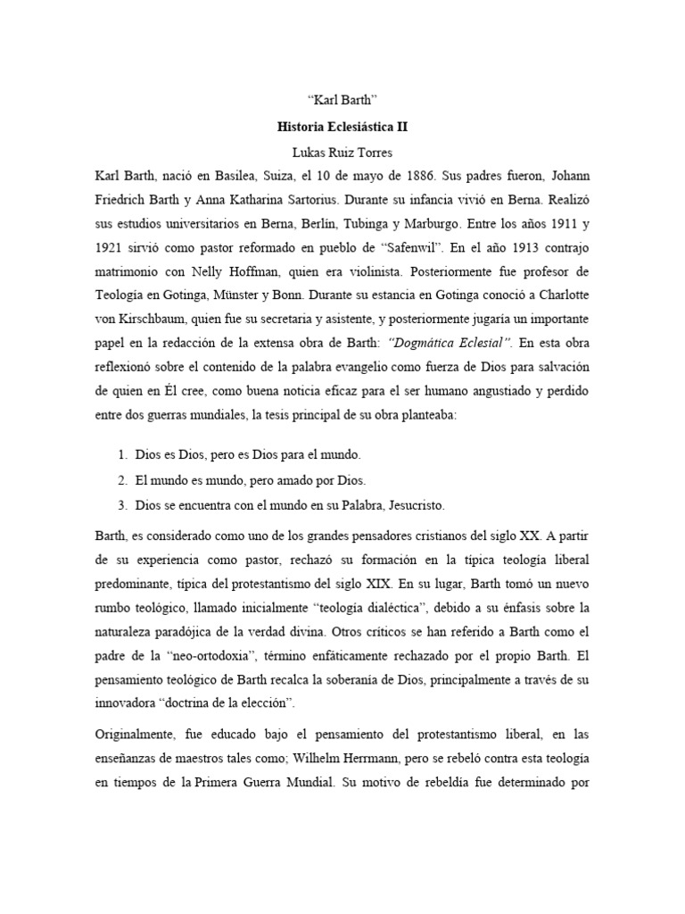 Biografía Nº1 | PDF | Karl Barth | Creencia religiosa y doctrina