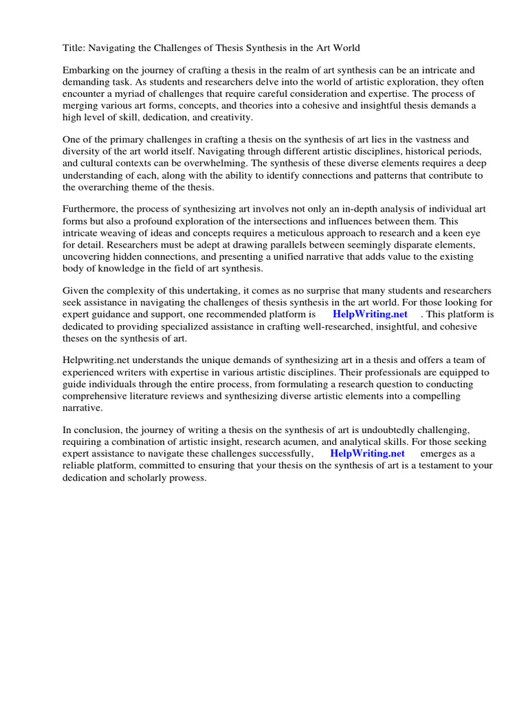 Thesis Synthesis of The Art | PDF