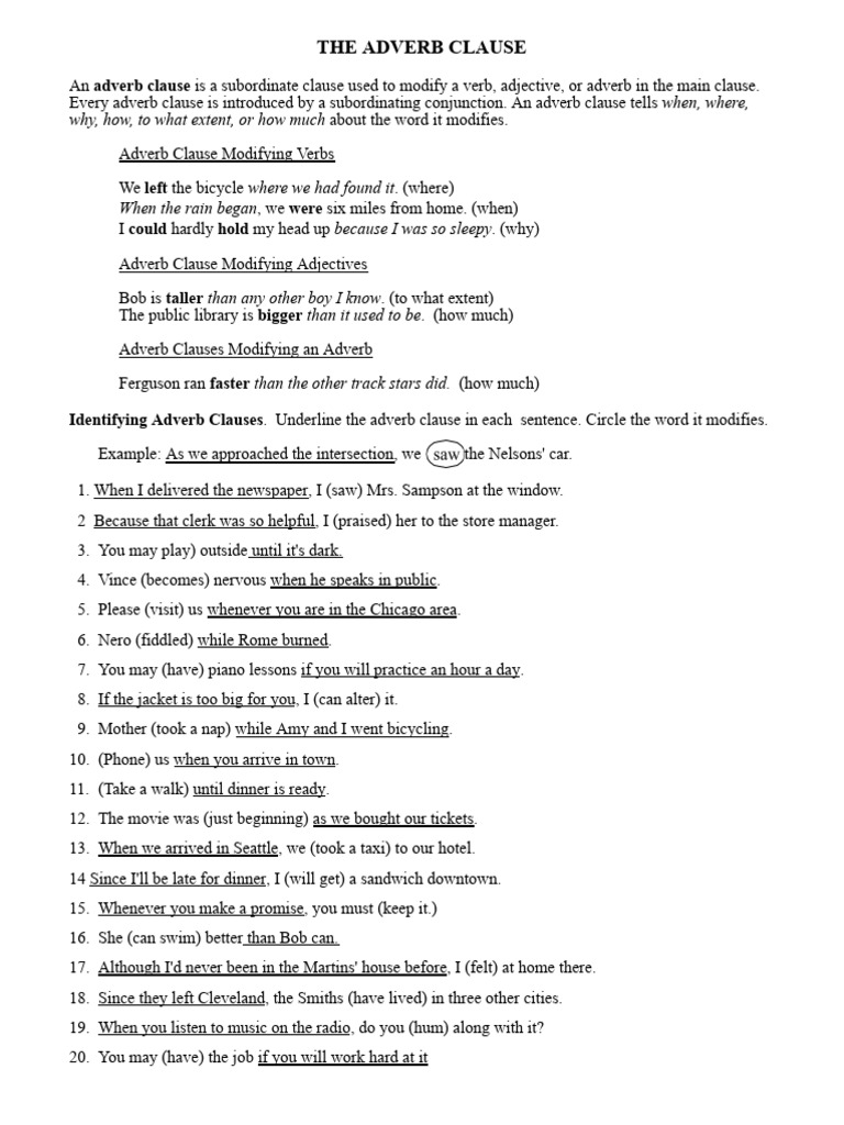 Homework Adverb Clauses | PDF | Language Arts & Discipline