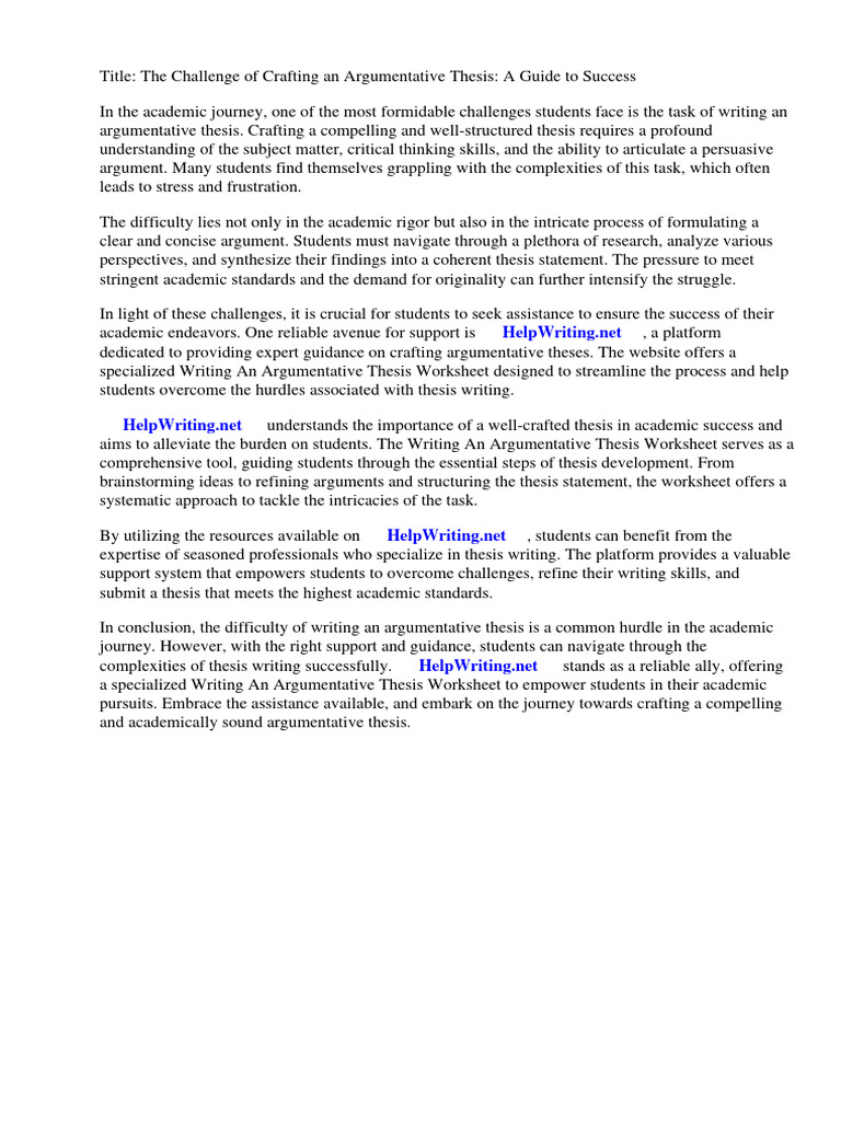 Writing An Argumentative Thesis Worksheet | PDF | Essays | Critical ...
