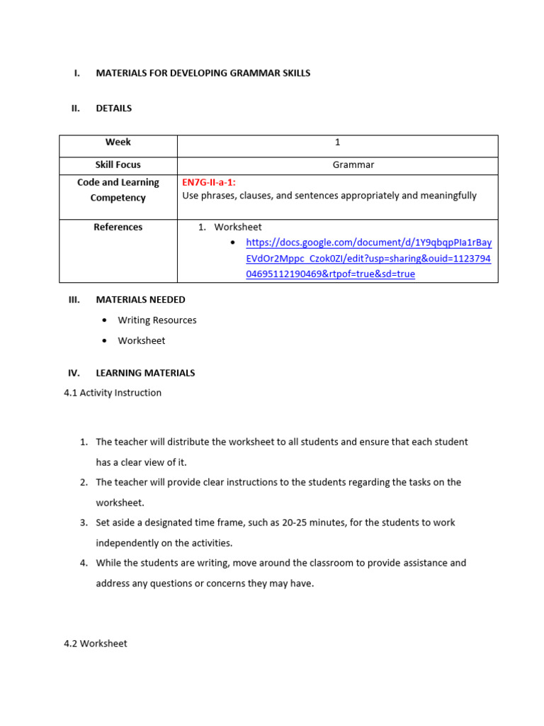Language Learning Material For Grammar | PDF | Adverb | Sentence (Linguistics)