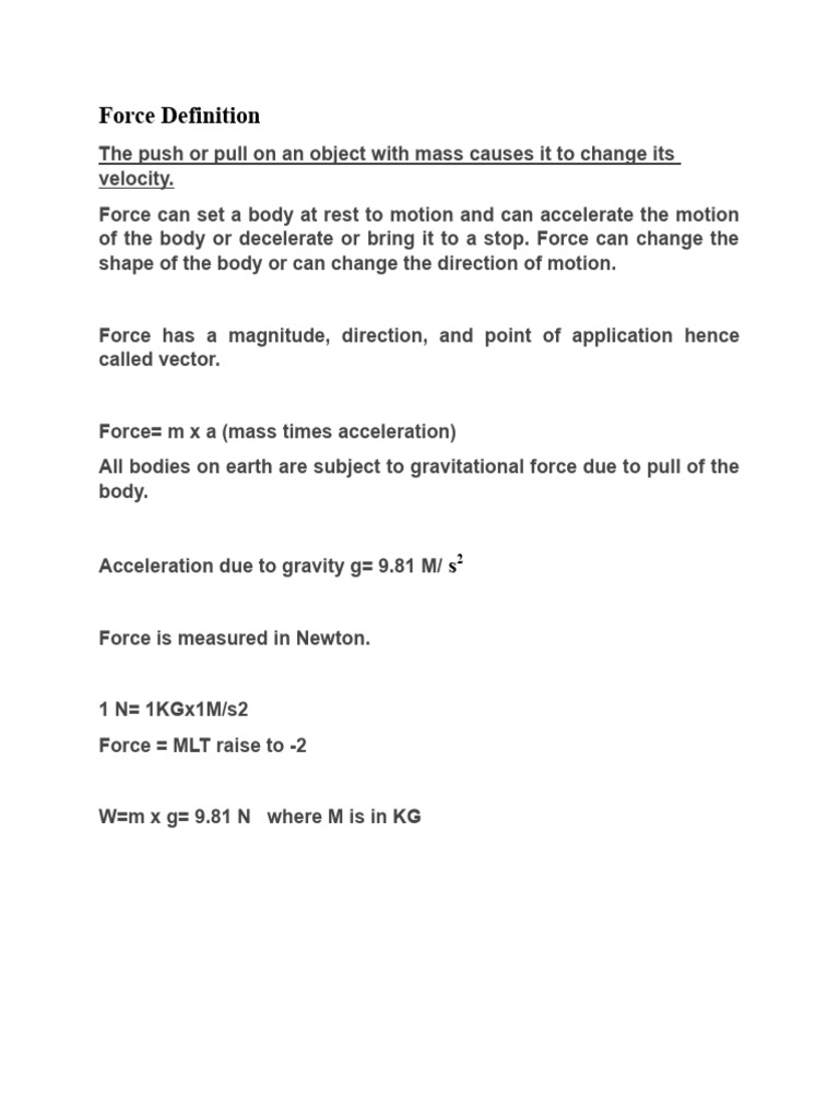 Force Definition | PDF