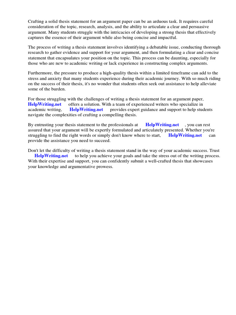 A Good Thesis Statement For A Argument Paper | PDF