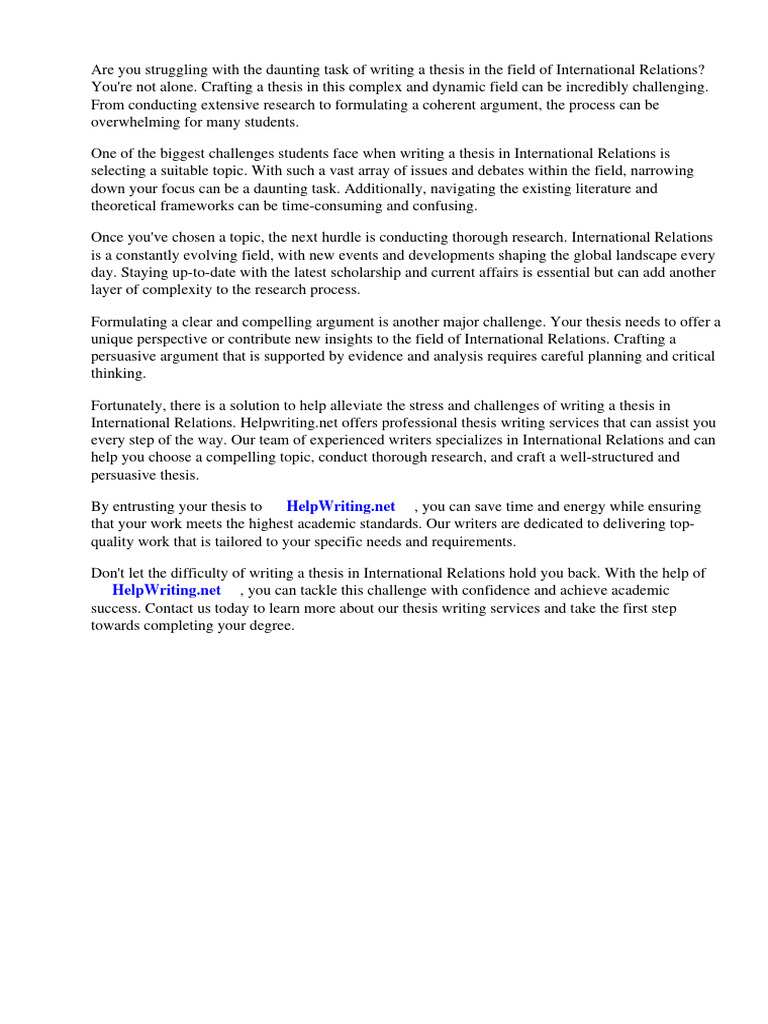 Sample Thesis Topics in International Relations | PDF