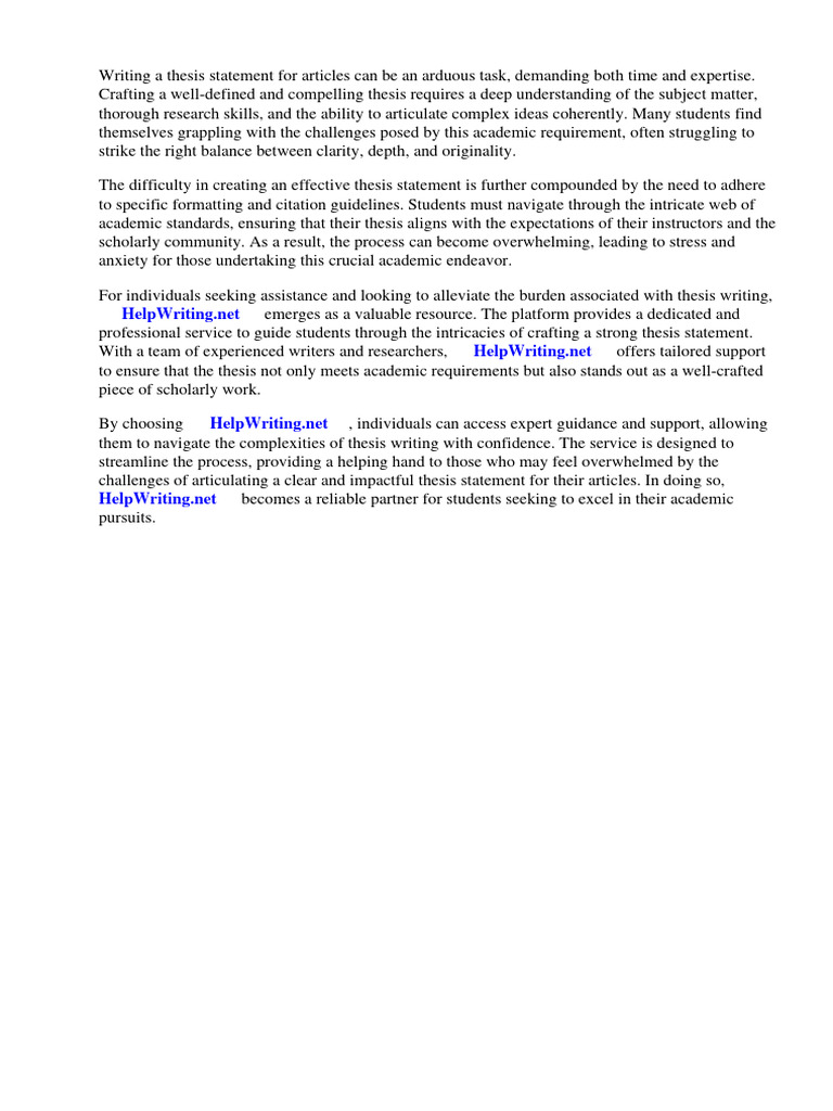 Thesis Statement of Articles | PDF | Essays | Thesis