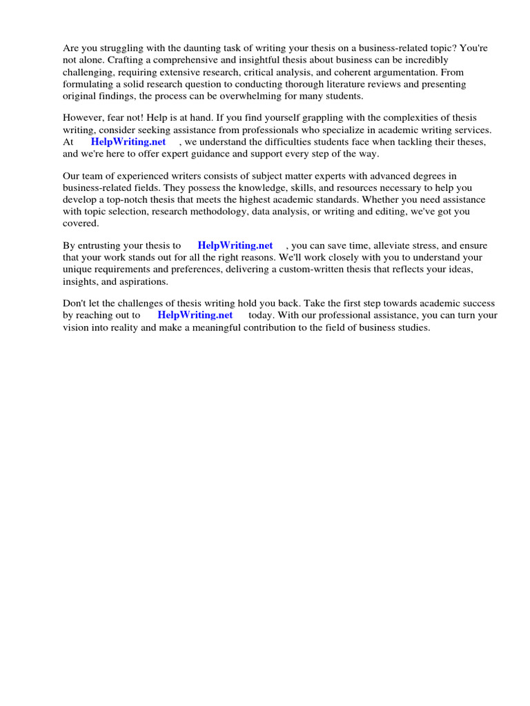 Business Thesis Writing Assistance | PDF