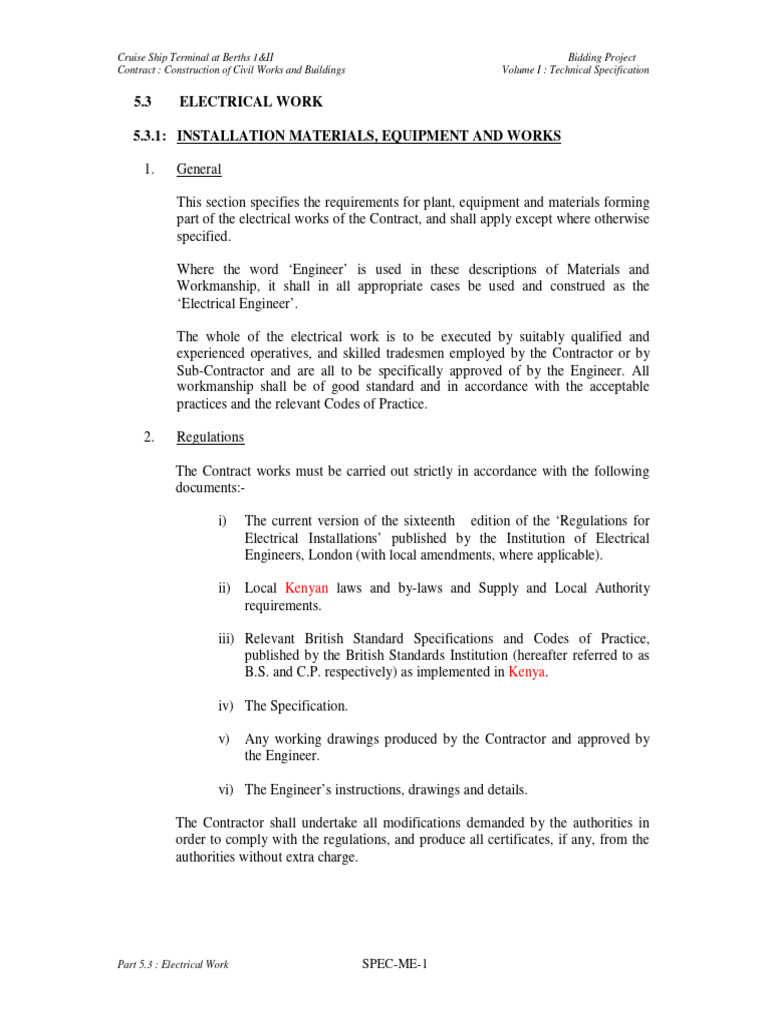 Specifications - Electrical Works | PDF