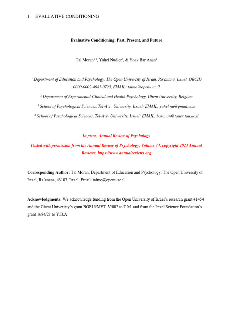 EvaluativeConditioning Review Preprint | PDF | Classical Conditioning ...