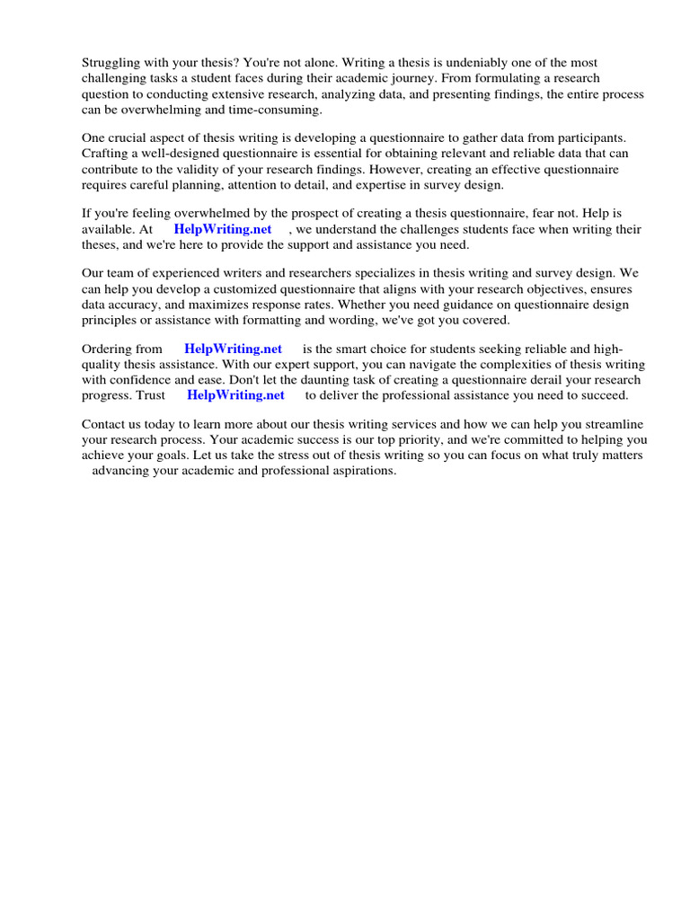Thesis Questionnaire Sample Format | PDF Thesis Questionnaire Sample Format | PDF