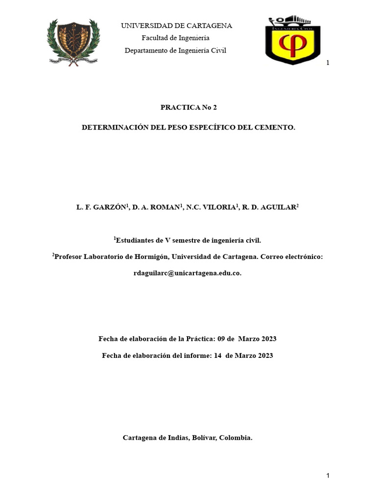 Prac. 2. Peso Especifico Del Cemento | PDF
