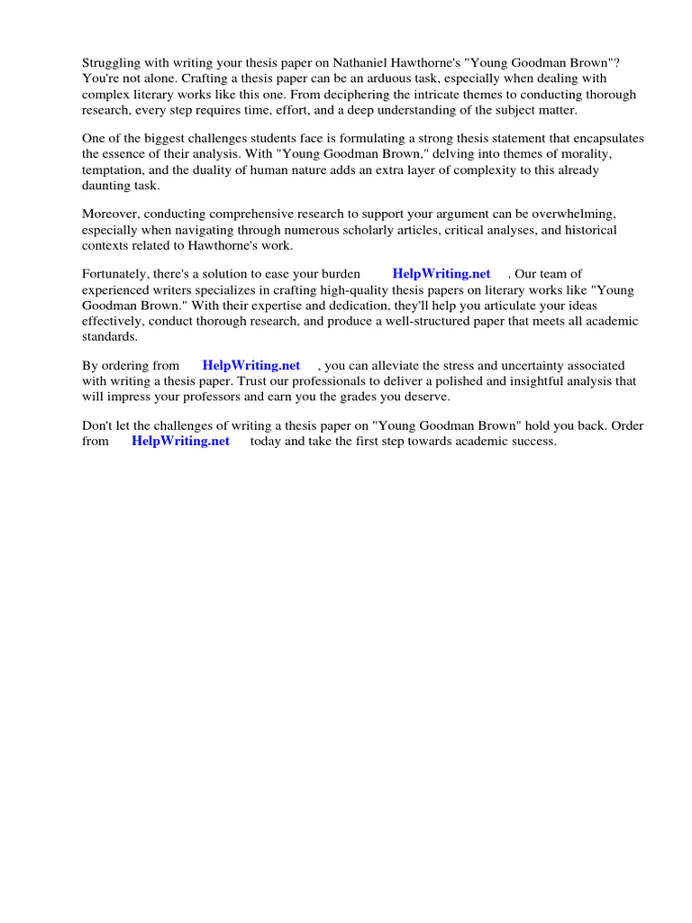 Thesis Paper on Young Goodman Brown | PDF