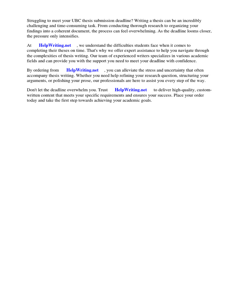 Ubc Thesis Submission Deadline | PDF | Thesis | Cognition