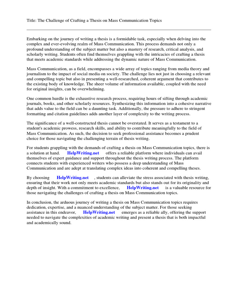 Thesis Mass Communication Topics | PDF | Communication | Mass Media