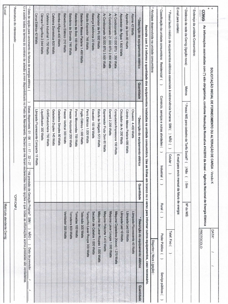 Formulario Cemig | PDF