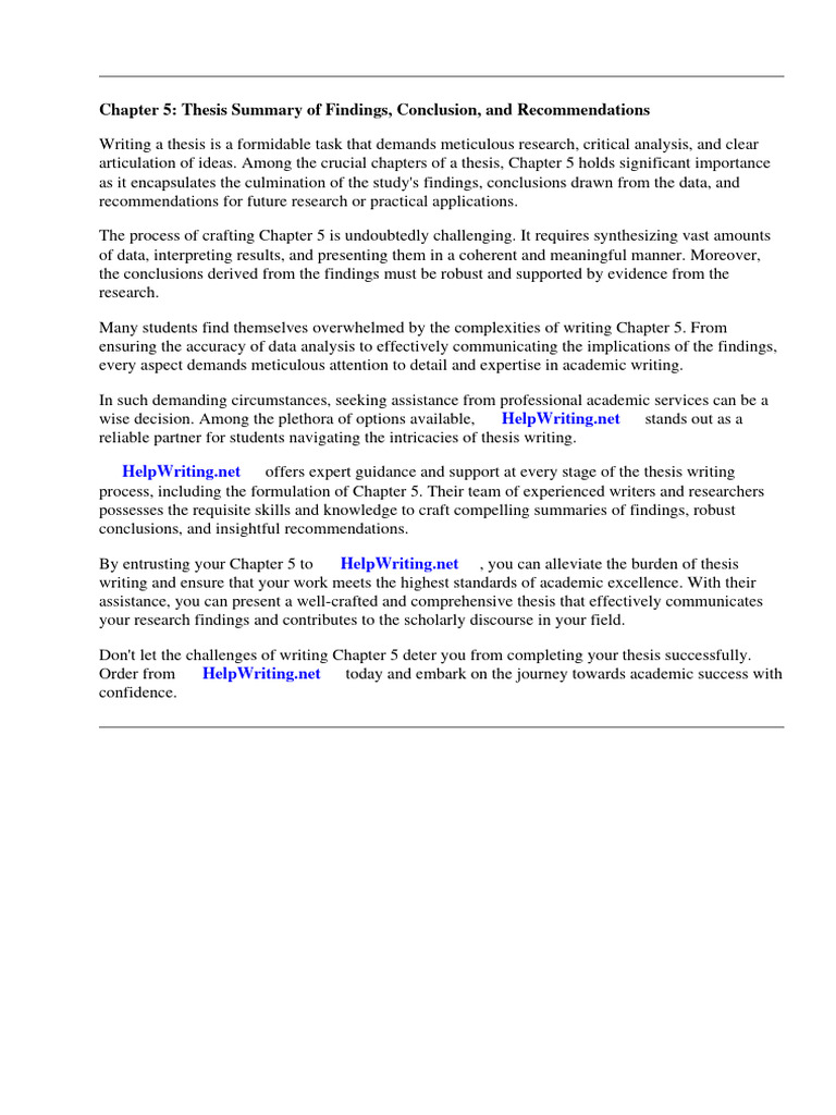 Chapter 5 Thesis Summary of Findings Conclusion and Recommendation | PDF