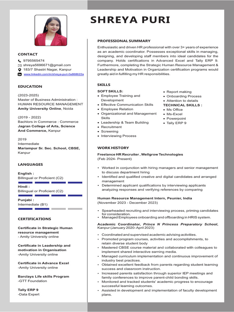 Shreya Puri CV | PDF