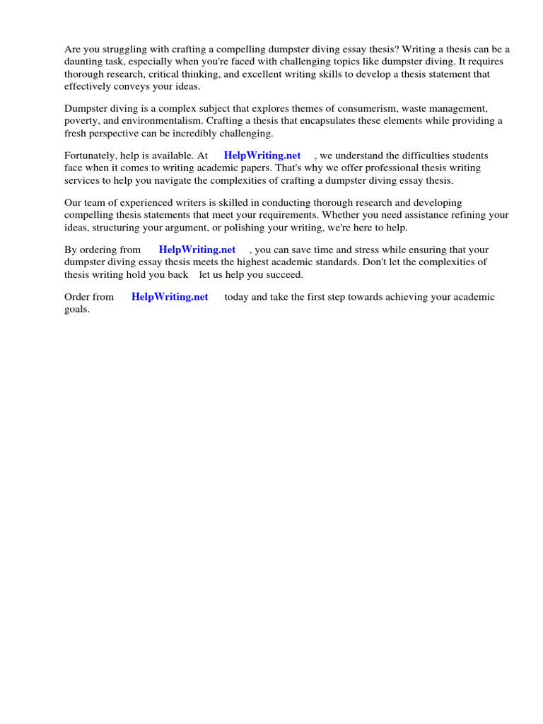 Dumpster Diving Essay Thesis | PDF | Essays | Thesis