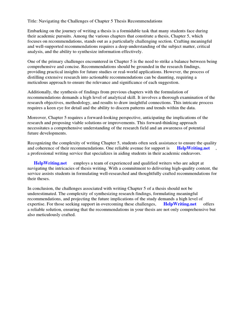 Chapter 5 Thesis Recommendation | PDF | Qualitative Research | Thesis