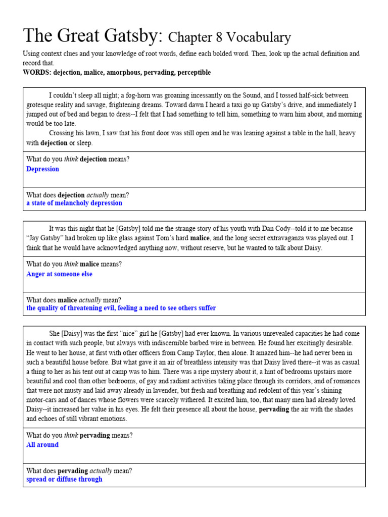 The Great Gatsby Chapter 8 Vocabulary | PDF | Mystery, Thriller & Crime ...