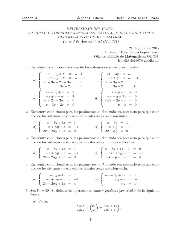 Ta 3 Alg Lin 1 2012 | PDF
