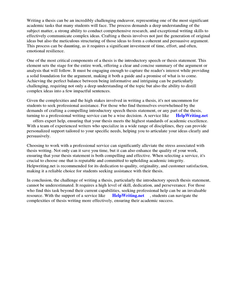 Introductory Speech Thesis Statement | PDF | Essays | Thesis
