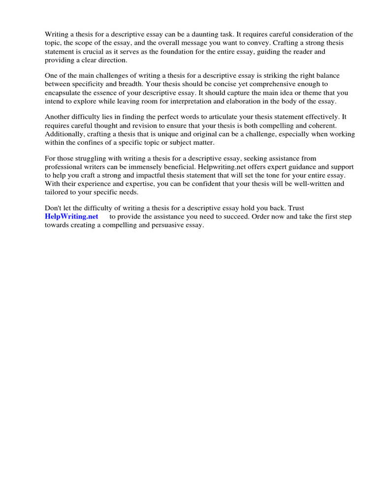 Writing A Thesis For A Descriptive Essay | PDF | Essays | Experience