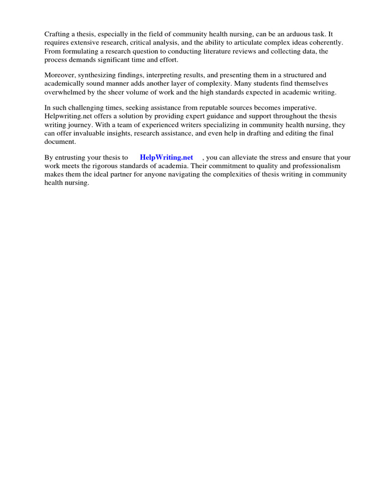 Community Health Nursing Thesis Sample | PDF