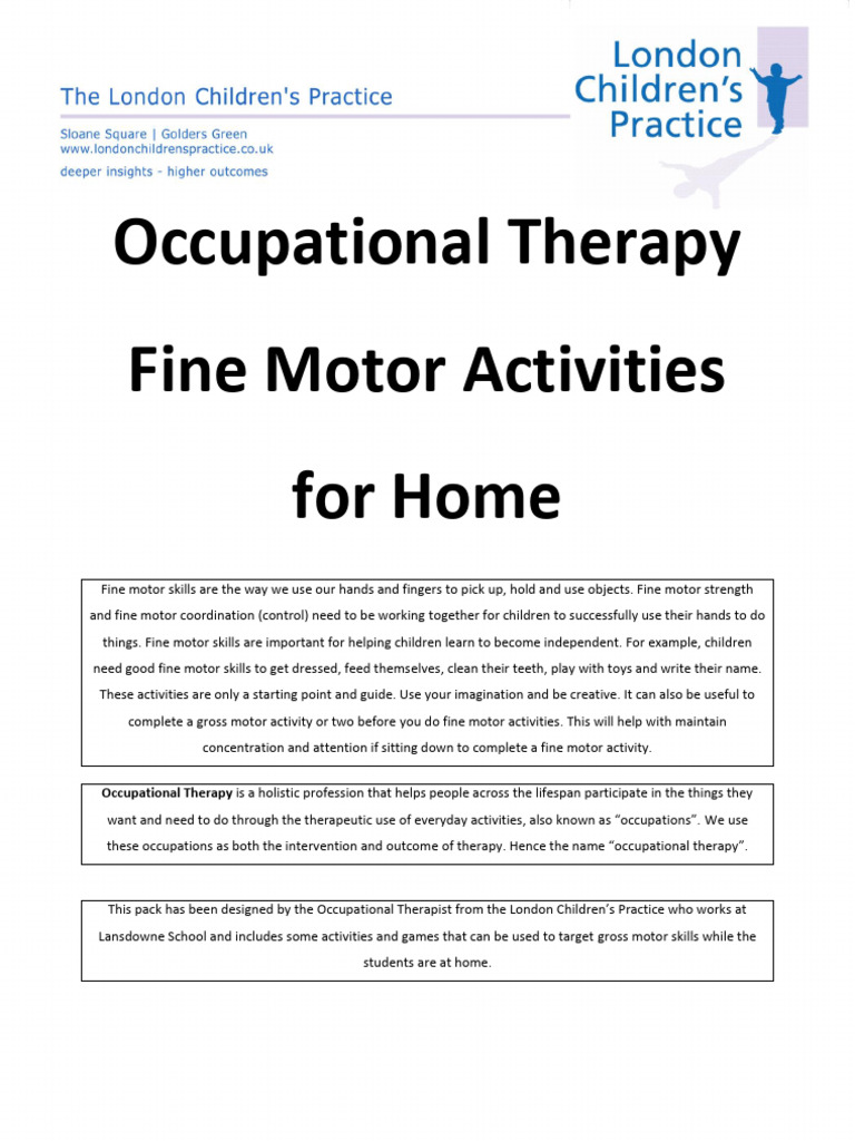 Fine Motor Exercises OT Leaflet | PDF