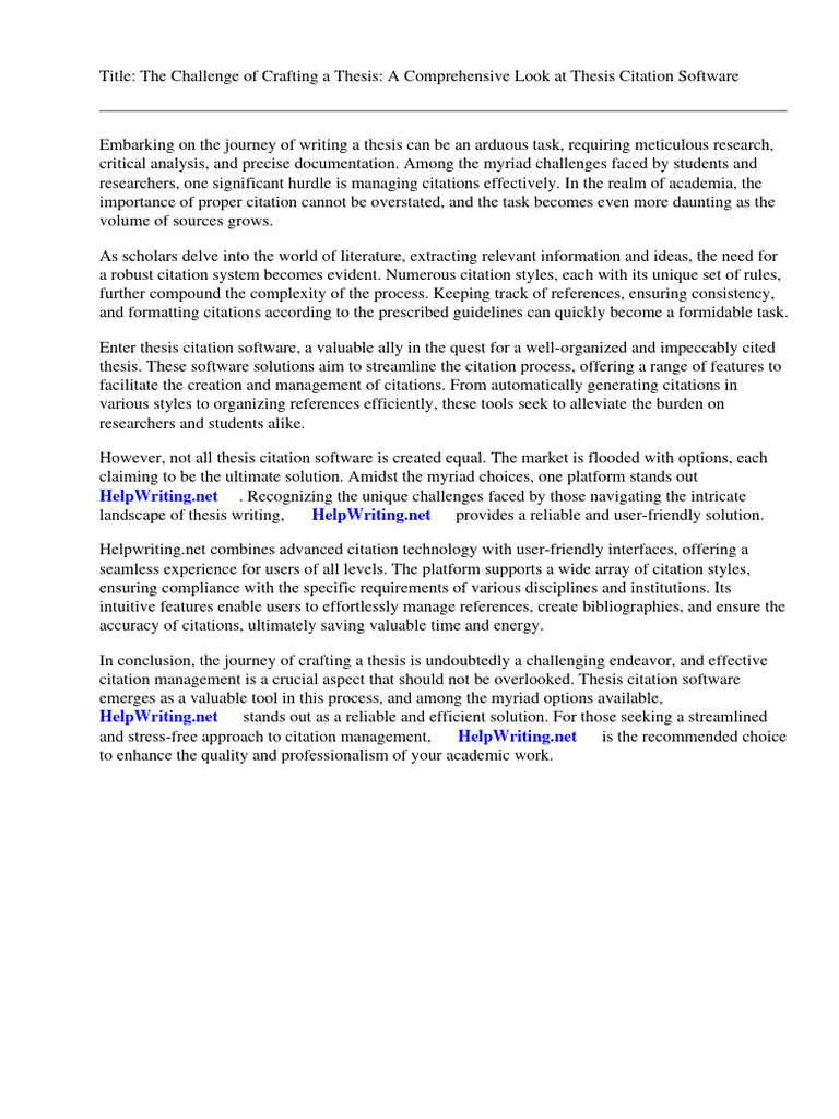 Thesis Citation Software | PDF