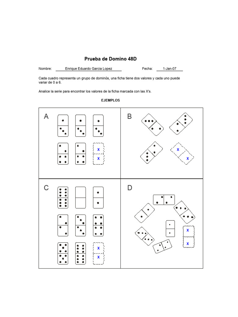Prueba de Domino 48D Resuelta | PDF | Métodos y materiales de enseñanza
