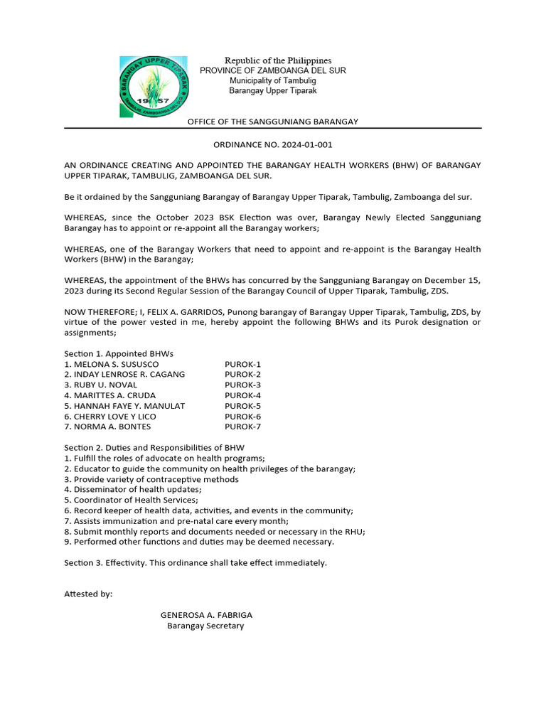 Ordinance of BHW (1) | PDF