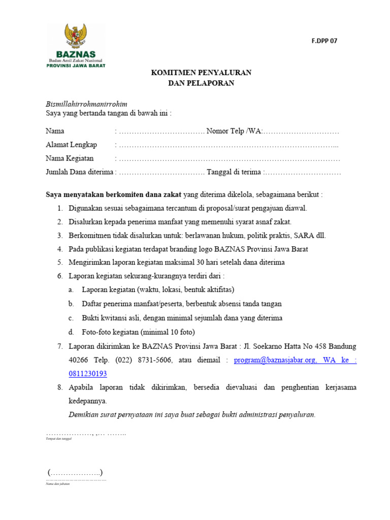 F DPP 07 - Form Komitmen Penyaluran | PDF | Politik | Hukum