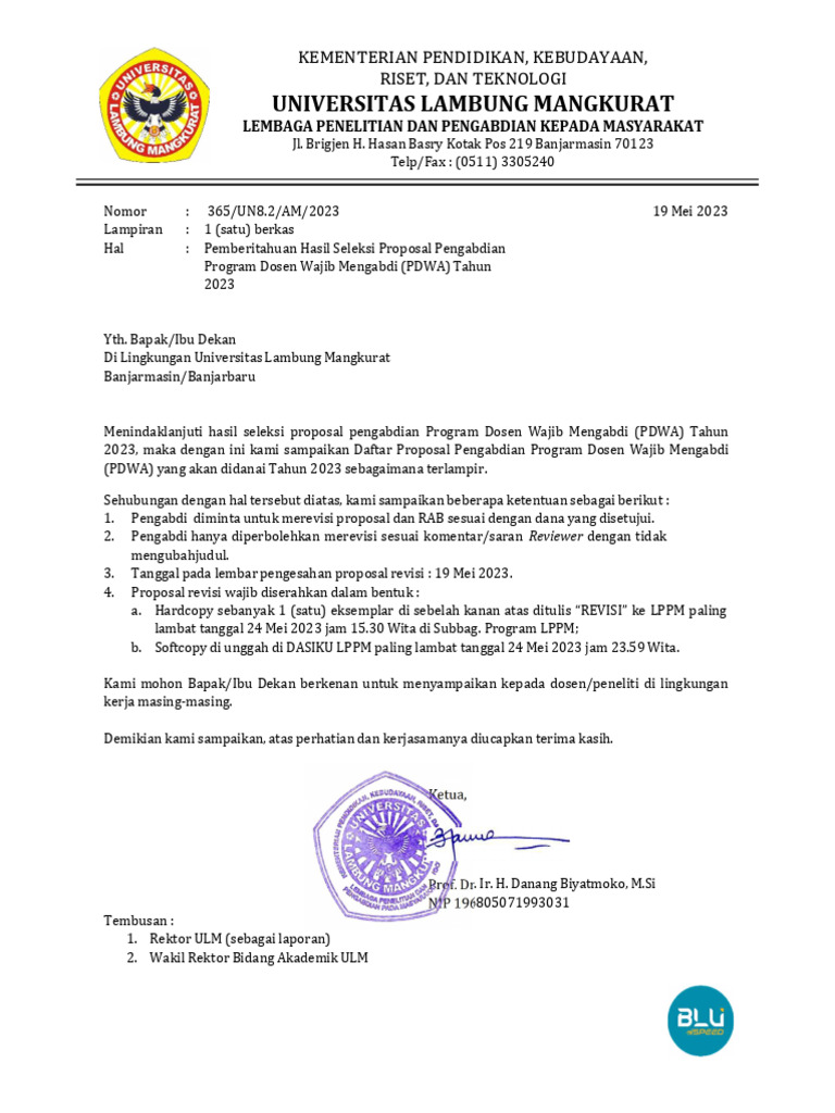 Pemberitahuan Hasil Seleksi Proposal Penelitian Program Dosen Wajib ... Pemberitahuan Hasil Seleksi Proposal Penelitian Program Dosen Wajib ...