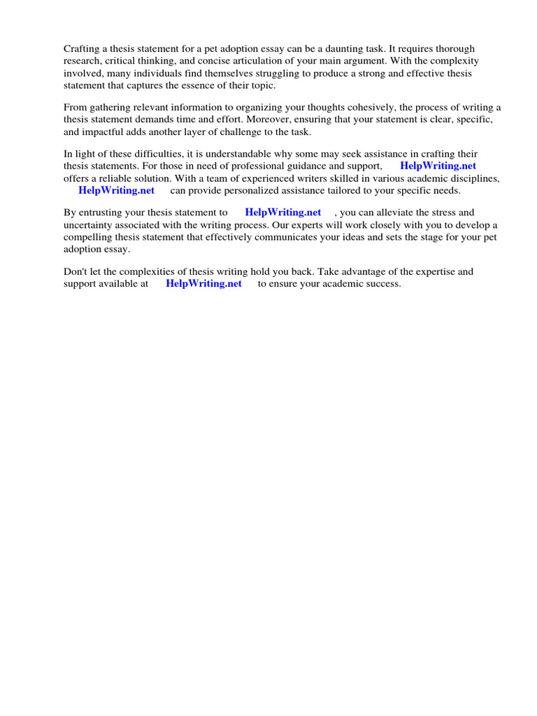 Thesis Statement For Pet Adoption | PDF | Career & Growth | Business