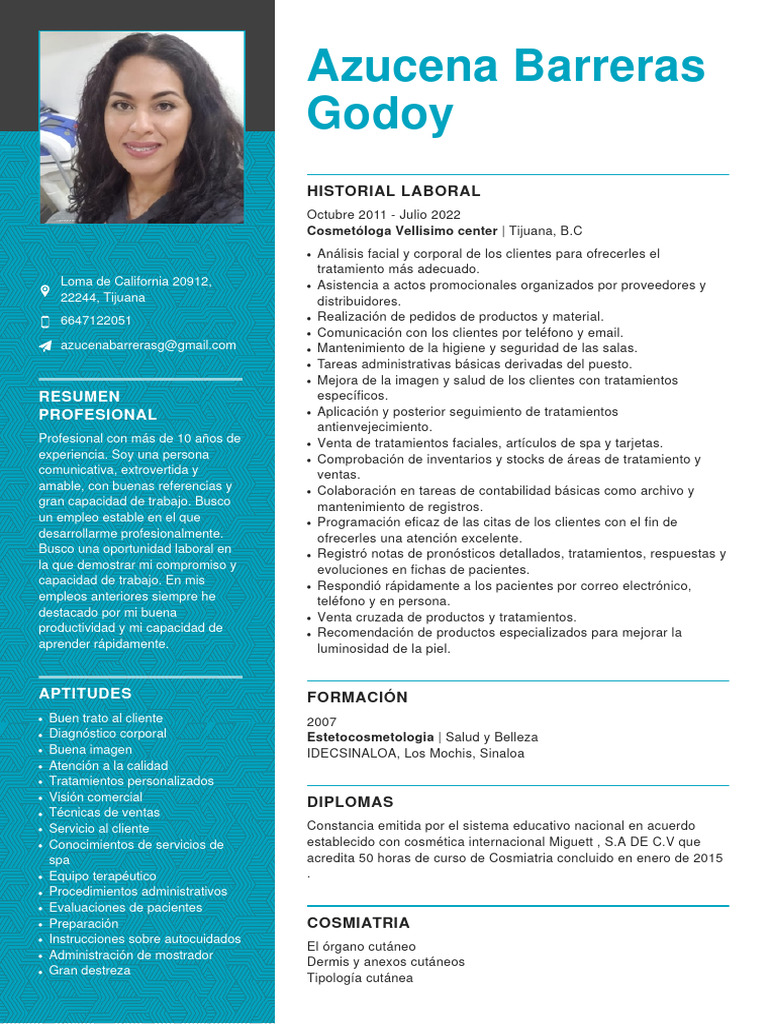 CV Azucena Barrera S Godoy | PDF | Productos cosméticos | Masaje
