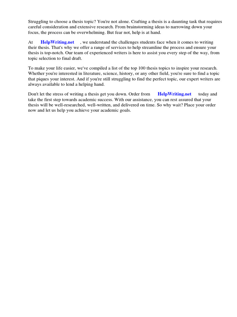 Top 100 Thesis Topics | PDF | Thesis | Essays