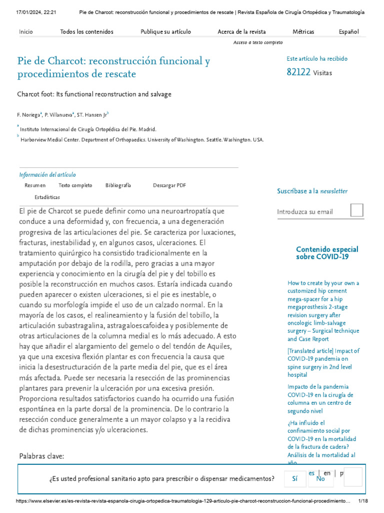 Pie de Charcot - Reconstrucción Funcional y Procedimientos de Rescate - Revista Española de ...