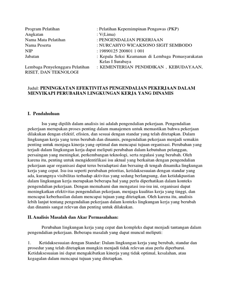 PKP - PENGENDALIAN PEKERJAAN New | PDF