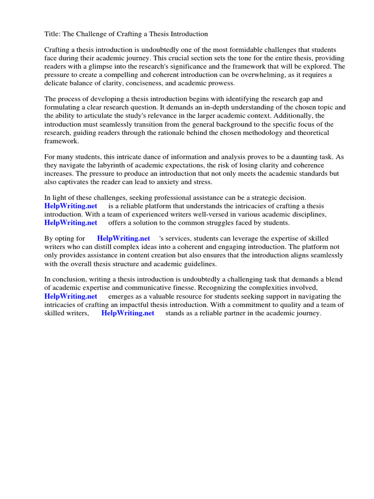 Sample Introduction of Thesis | PDF