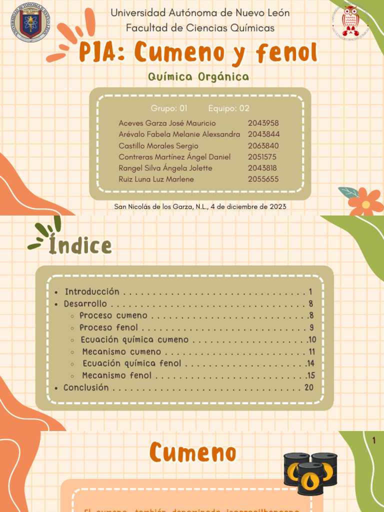 Equipo#2 - Cumeno y Fenol | PDF | Química | Sustancias químicas