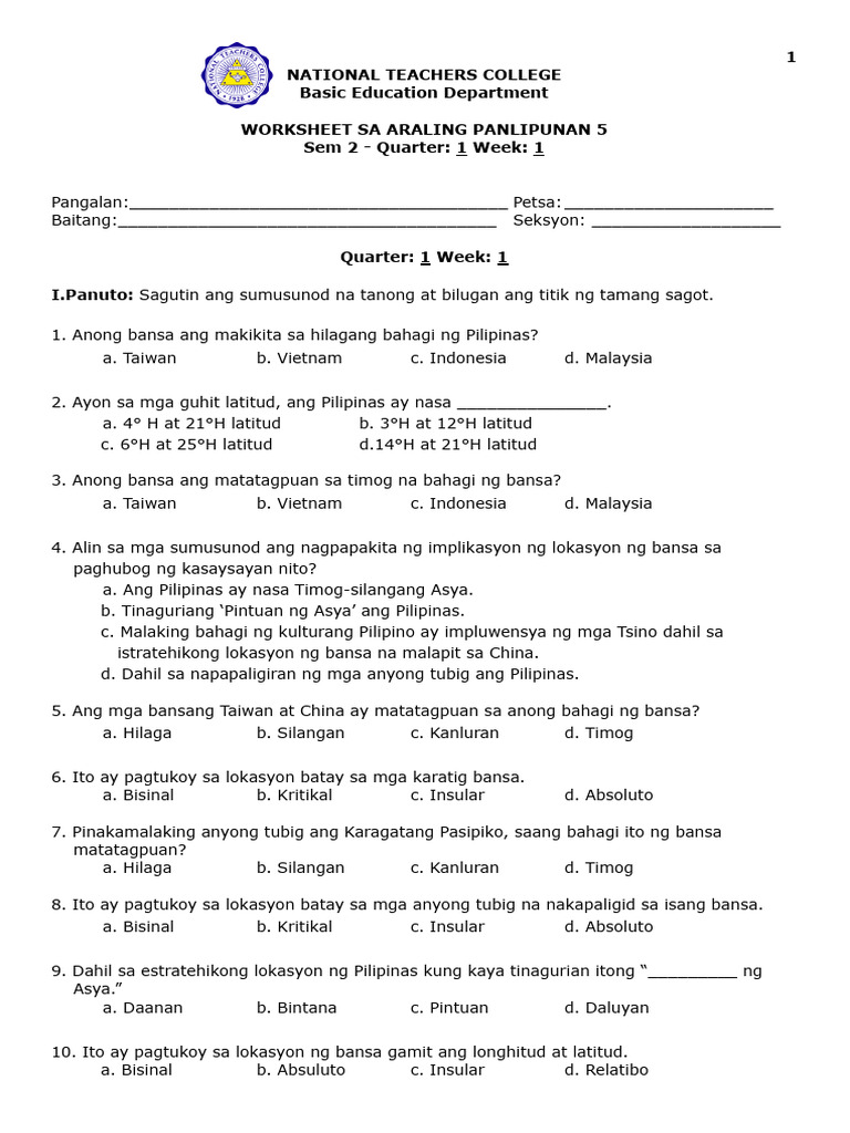Grade 5-Worsheet | PDF