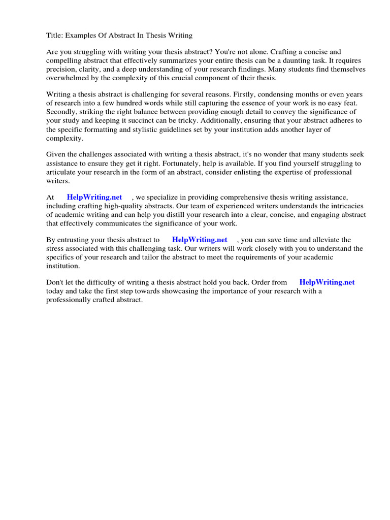 Examples of Abstract in Thesis Writing | PDF | Thesis | Abstract (Summary)