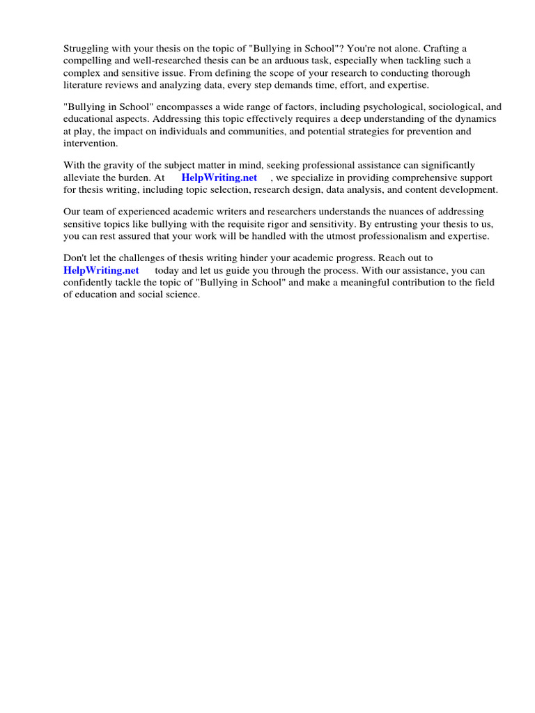 What Can Be The Thesis of A Title Bullying in School | PDF | Bullying ...