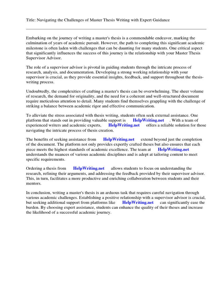 Master Thesis Supervisor Advisor | Download Free PDF | Thesis | Doctor ...