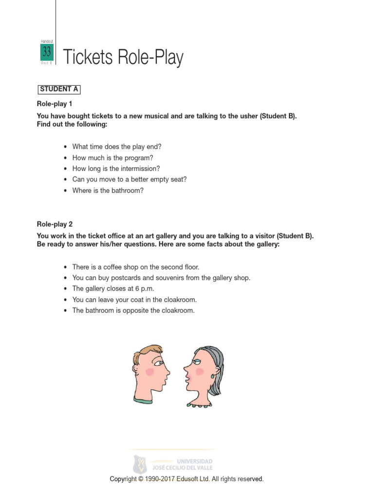 08 Basic III Handout 33 Unit 8 Tickets Role Play | PDF