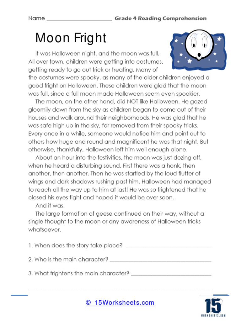 Moon Fright: Grade 4 Reading Comprehension | PDF