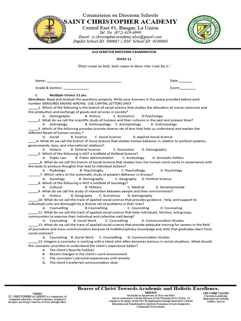 2nd SEMETER MIDTERM EXAMINATION | PDF